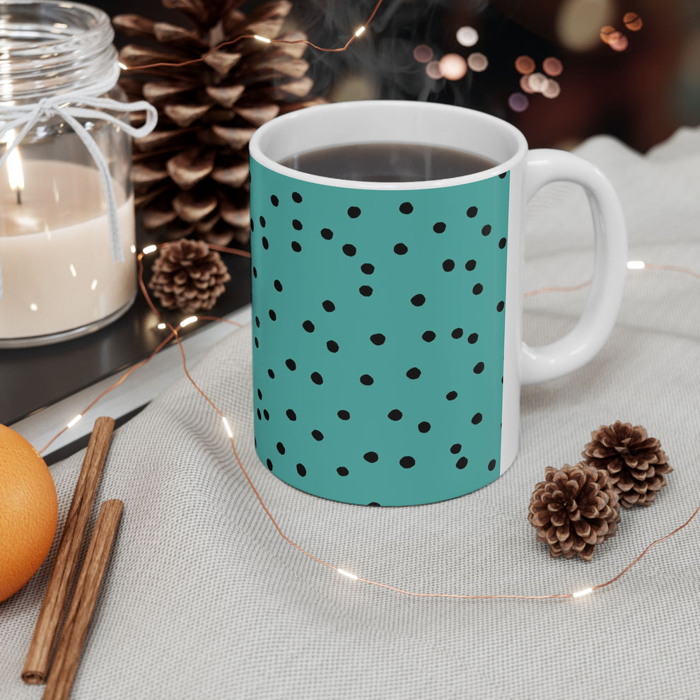 Turquoise & Black Dinky Dots Ceramic Cup – Stylish Mug – Loralie Designs