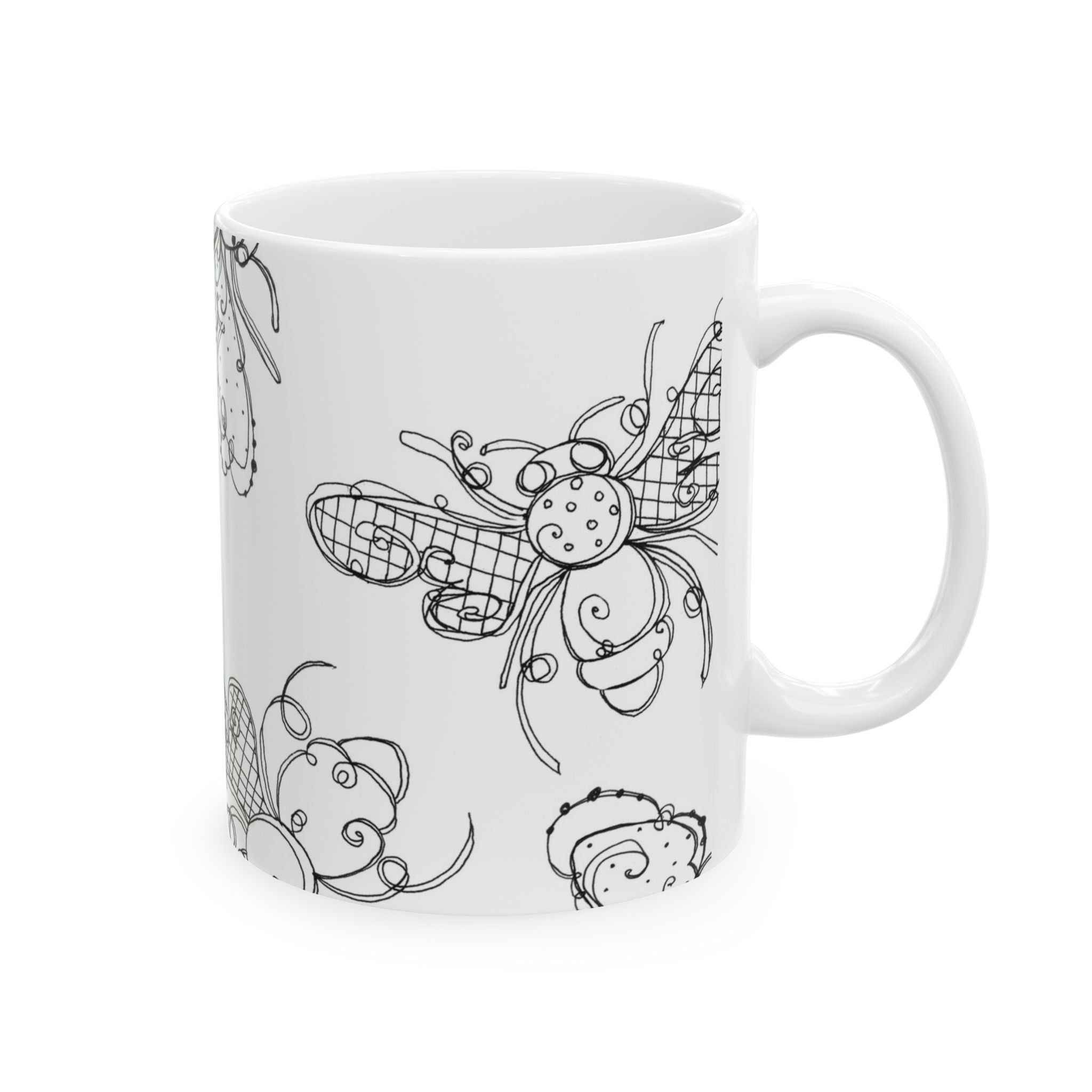 Busy Bees White Ceramic Cup – Cute Coffee & Tea Mug – Loralie Designs