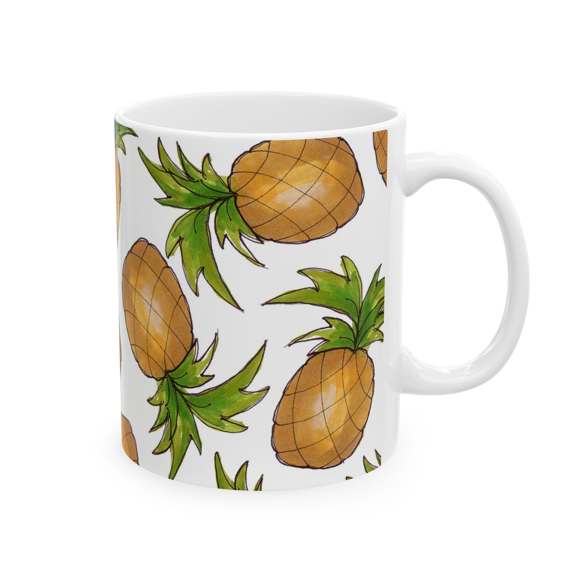 Pineapple Toss White Ceramic Cup – Fun Tropical Drinkware – Loralie Designs
