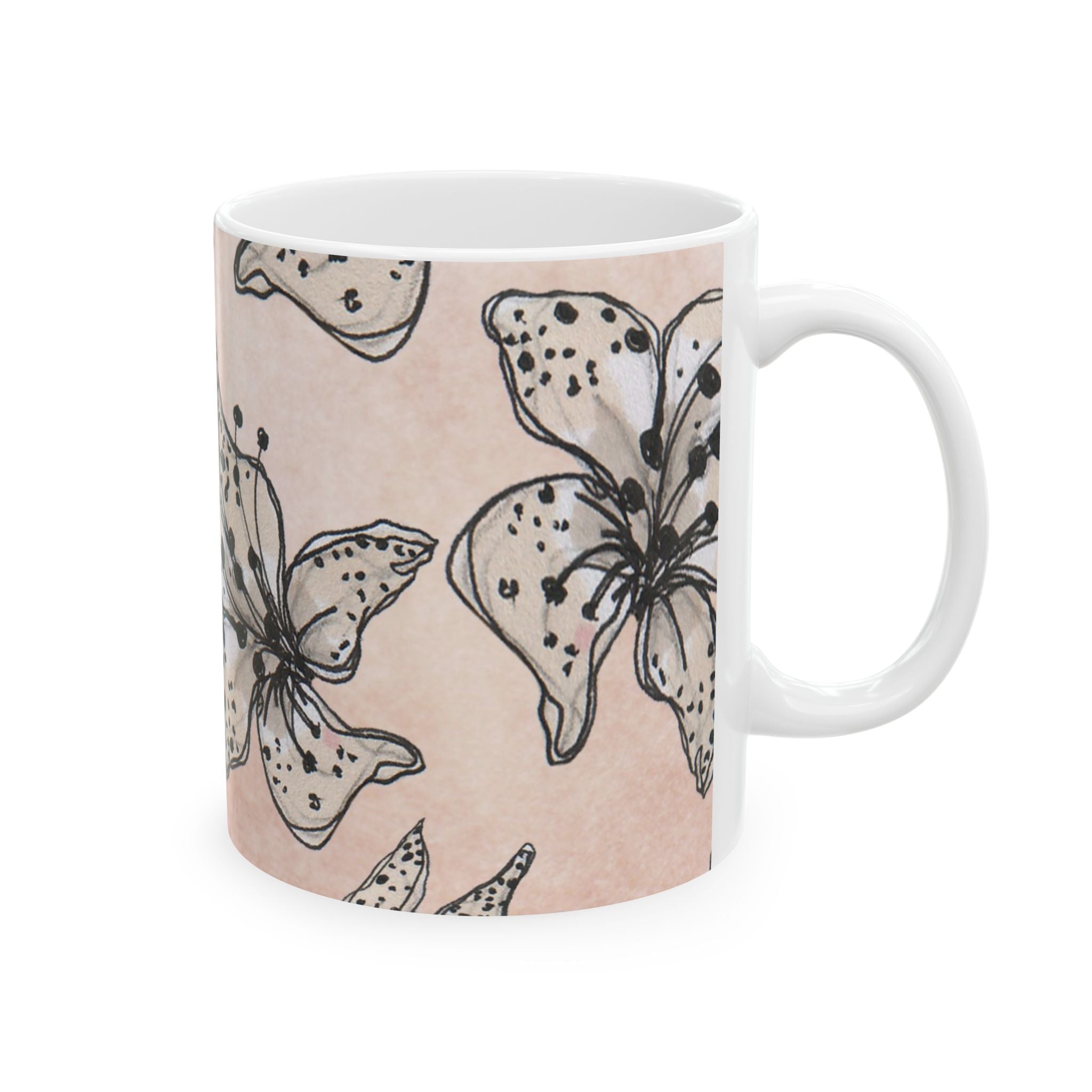 Spotted Lilies Pink Ceramic Cup – Floral Coffee Mug Gift – Loralie Designs