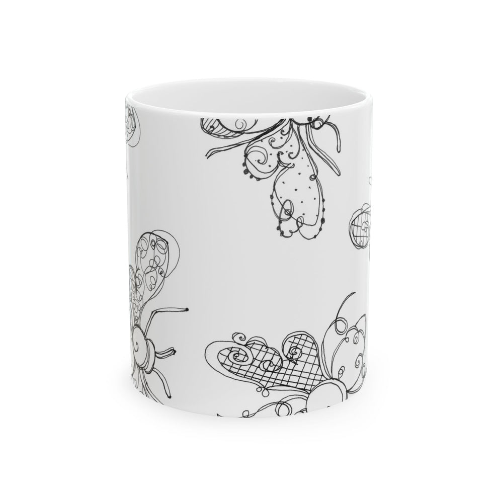 Busy Bees White Ceramic Cup – Cute Coffee & Tea Mug – Loralie Designs